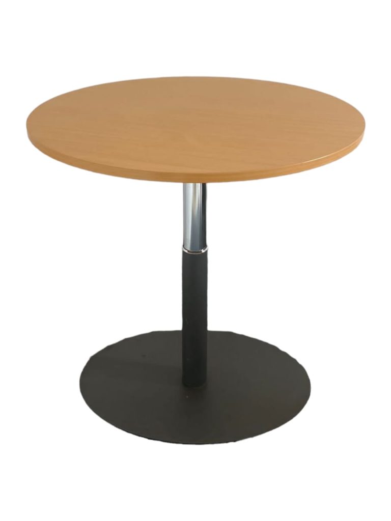 Table ronde haute ajustable chêne piétement Ovale - Mobilier Bureau Pro